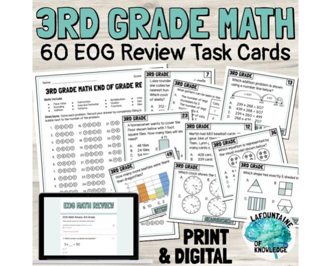3rd Grade EOG Math Review Task Cards End of Grade Common Core Prep - Etsy