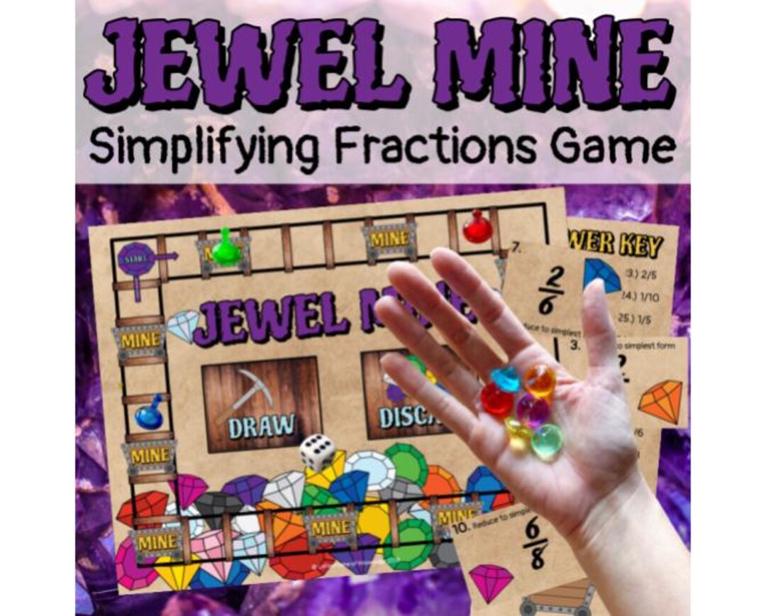 Simplifying Reducing Fractions Practice Math Board Game JEWEL MINE - Etsy