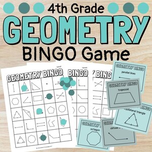 Geometry Bingo Math Game With Lines Angles and Shapes 30 Cards or Make ...