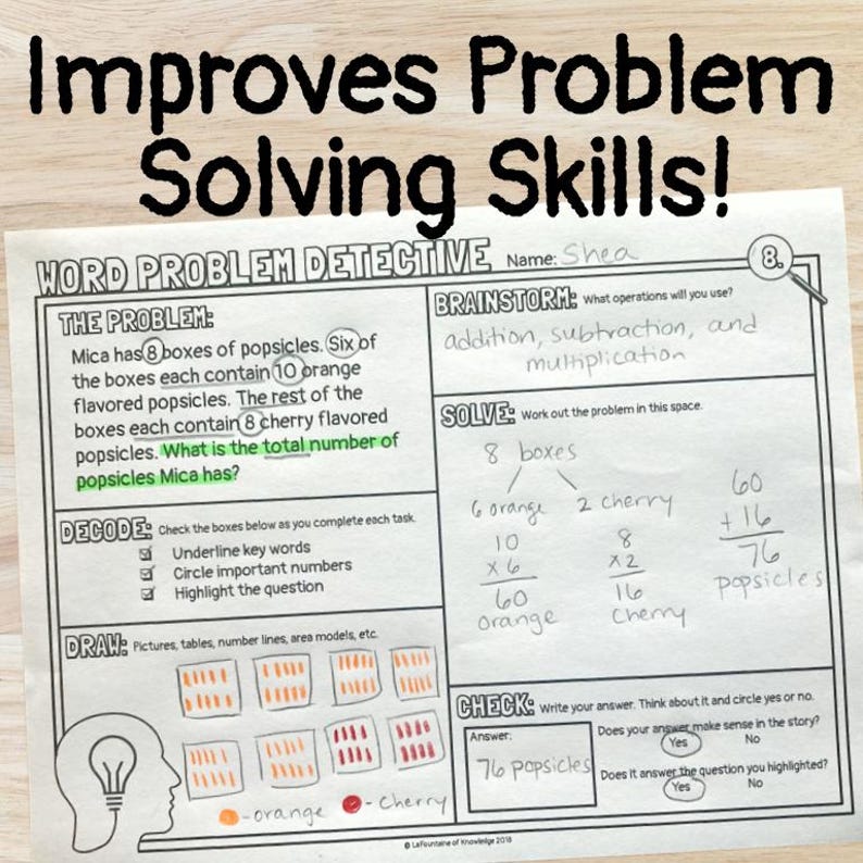 Word Problem Graphic Organizer With Editable Text and 12 Multi-step ...