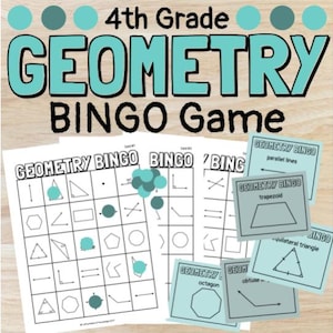 Geometry Bingo Math Game With Lines Angles and Shapes 30 Cards or Make ...