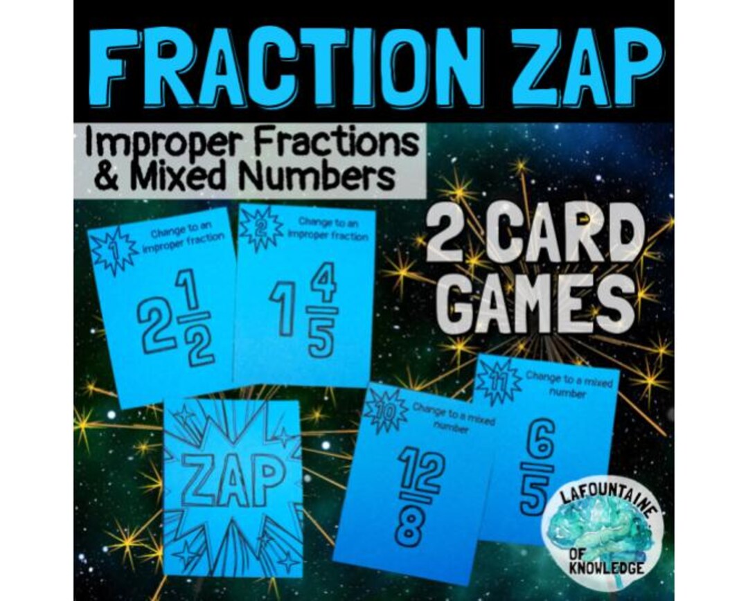 Fraction Zap Improper Fractions to Mixed Numbers 2 Practice Card Games ...