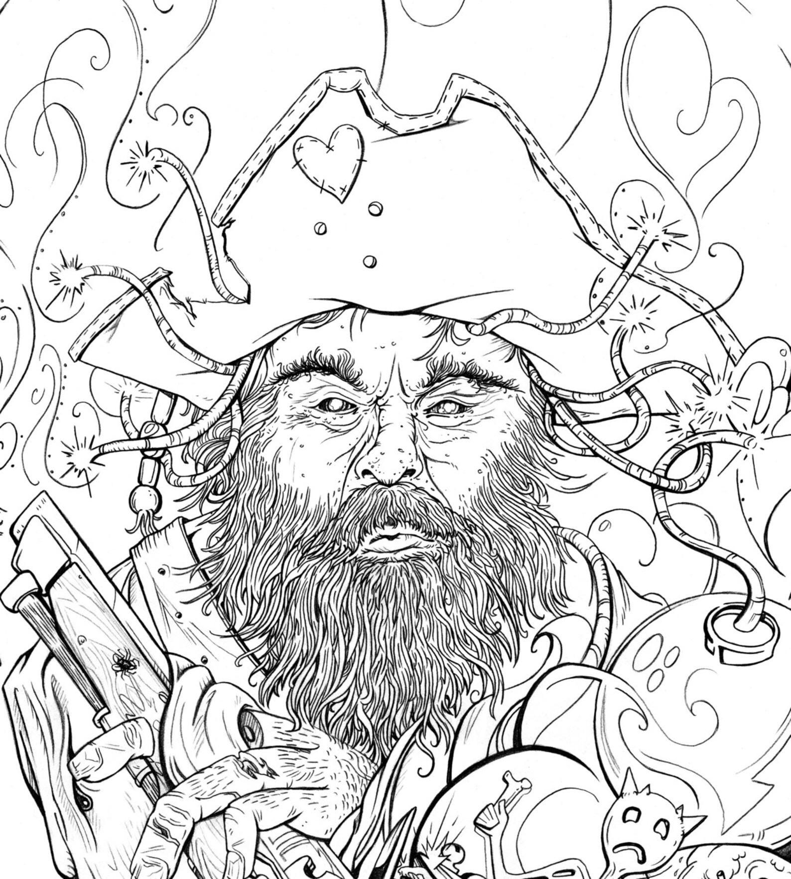 Blackbeard Lineart Print - Etsy