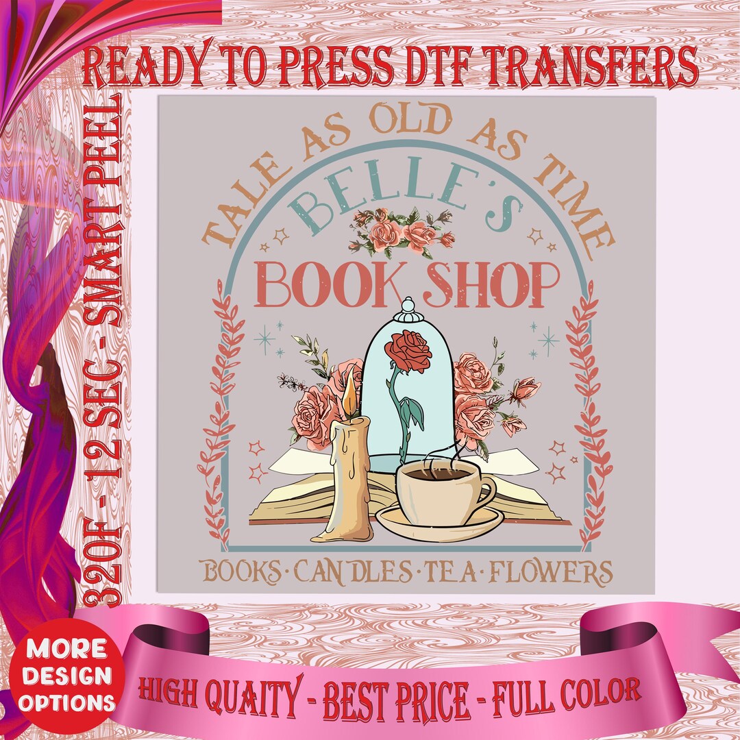Belle's Book Shop DTF Transfer, Vintage Retro Tale as Old as Time Image ...