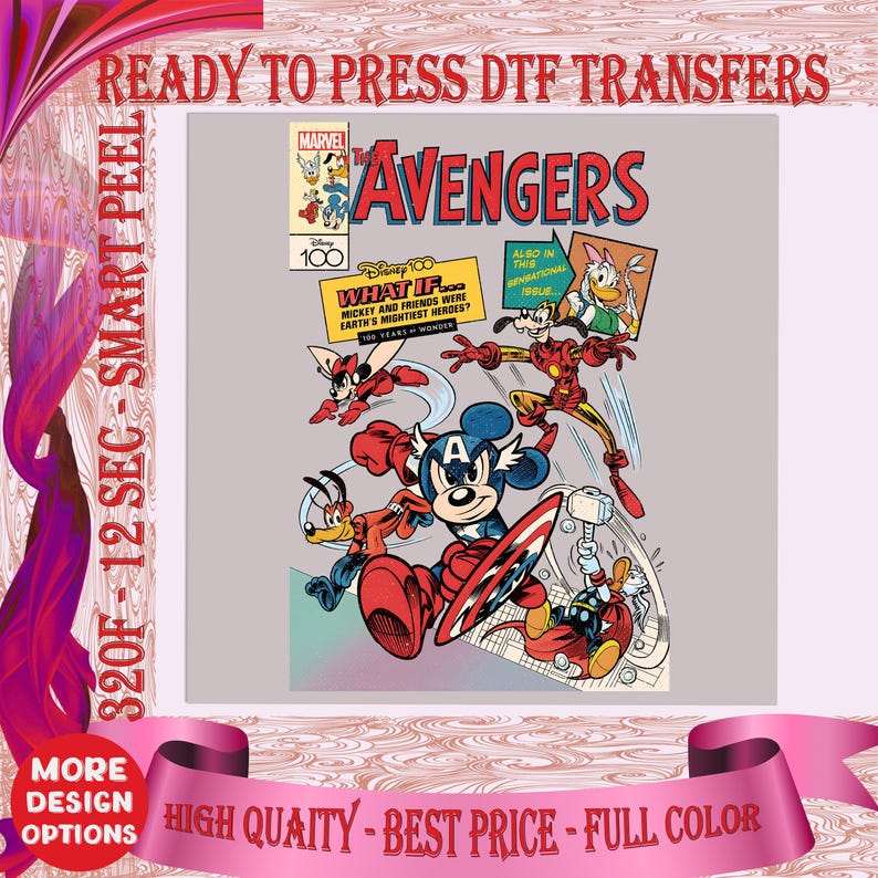 Mickey Mouse & Friends Custom Marvel Avengers Comics Book DTF, Avengers ...