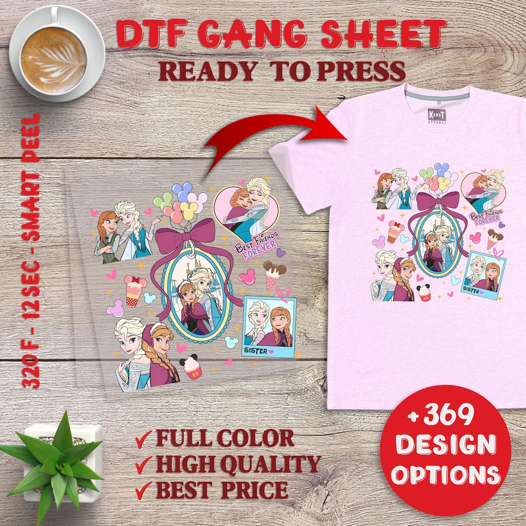 Disney Princess Elsa Best Friends DTF Transfer, Princess Elsa Coquette ...