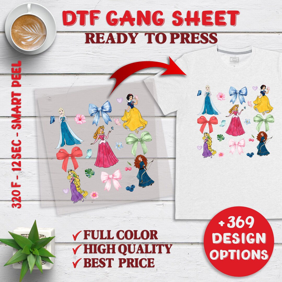 Watercolor Disney Princesses Coquette Bow Ready to Press, Princesses ...