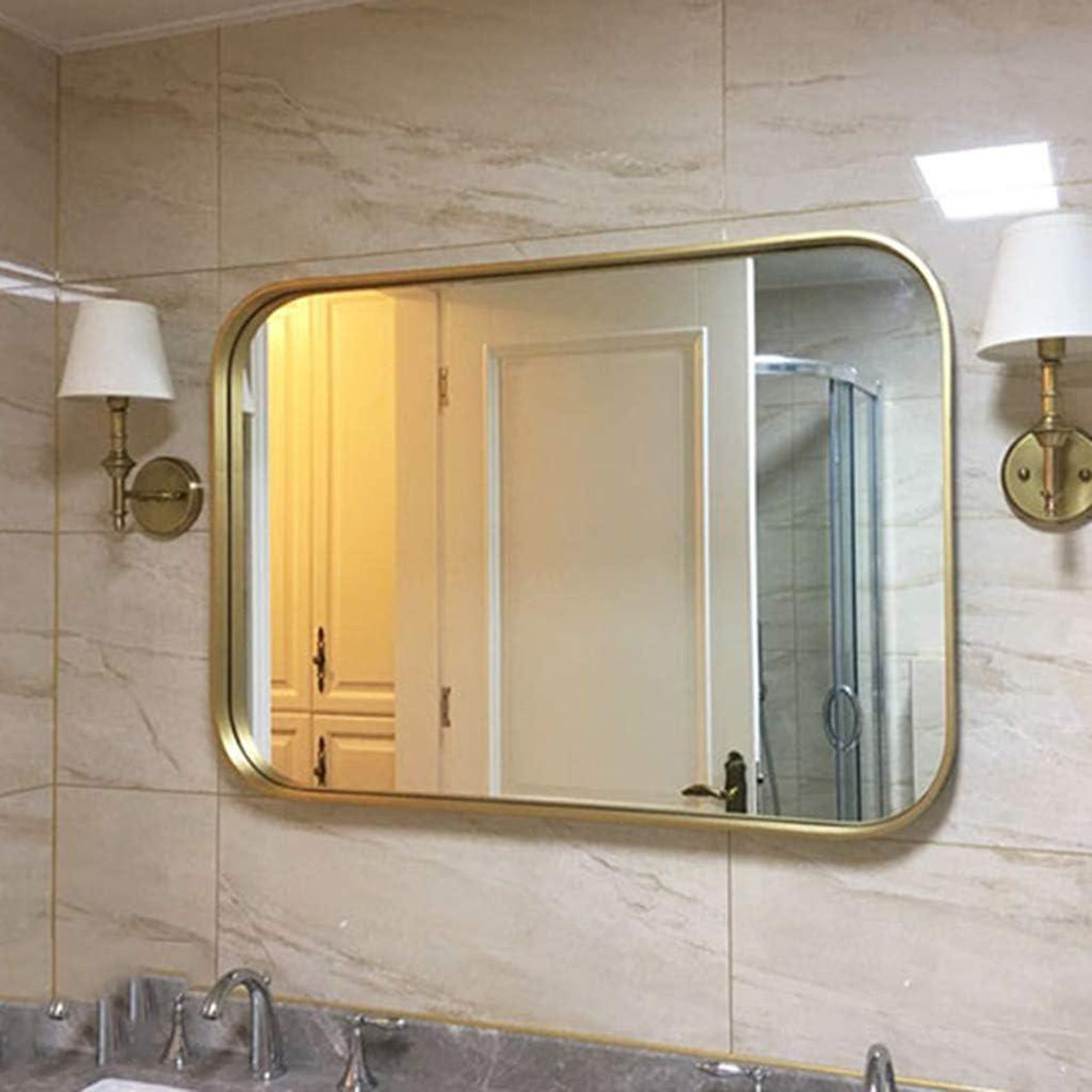 Gold Rectangle Mirror: Modern Farmhouse Bathroom Vanity Wall Decor Home ...