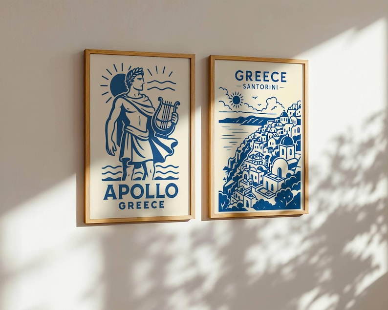 Santorini & Apollo Greece Wall Art Bundle – Greek Gods Poster Set ...