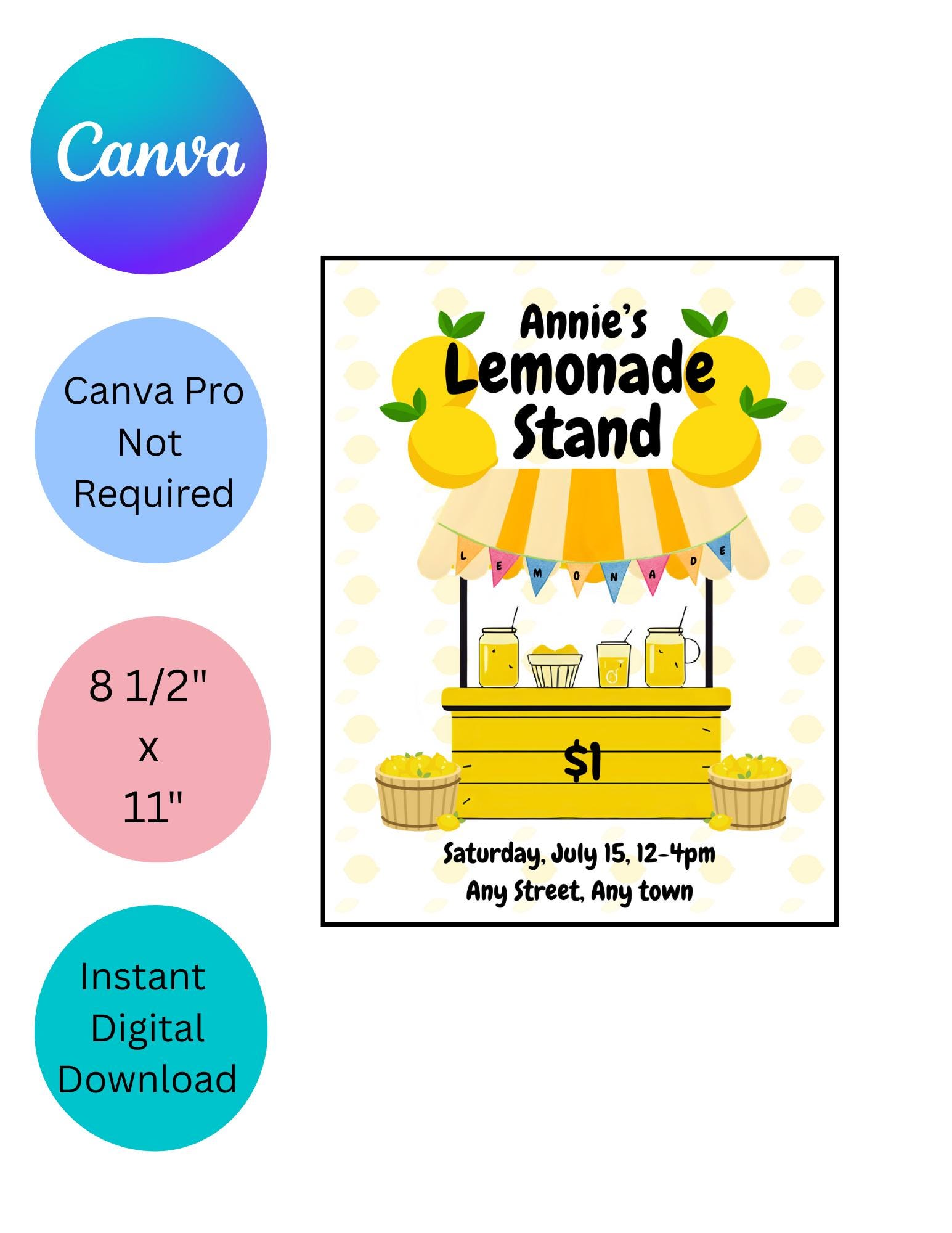 Printable Lemonade Stand Flyer, Canva Free Template, Instant Download ...