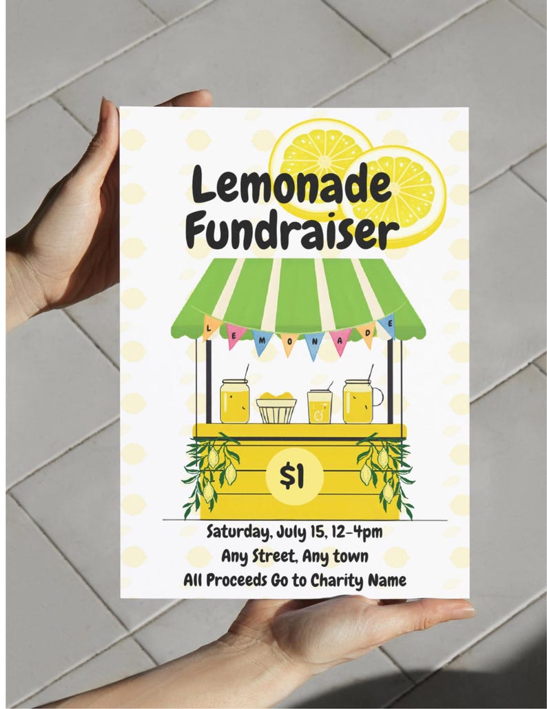 Printable Lemonade Fundraiser Flyer, Canva Free Template, Instant ...