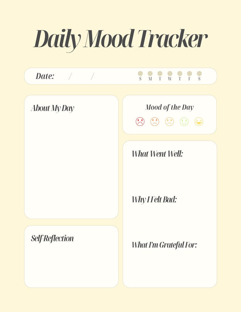 Daily Mood Tracker Journal: Printable Self-care Planner (digital ...