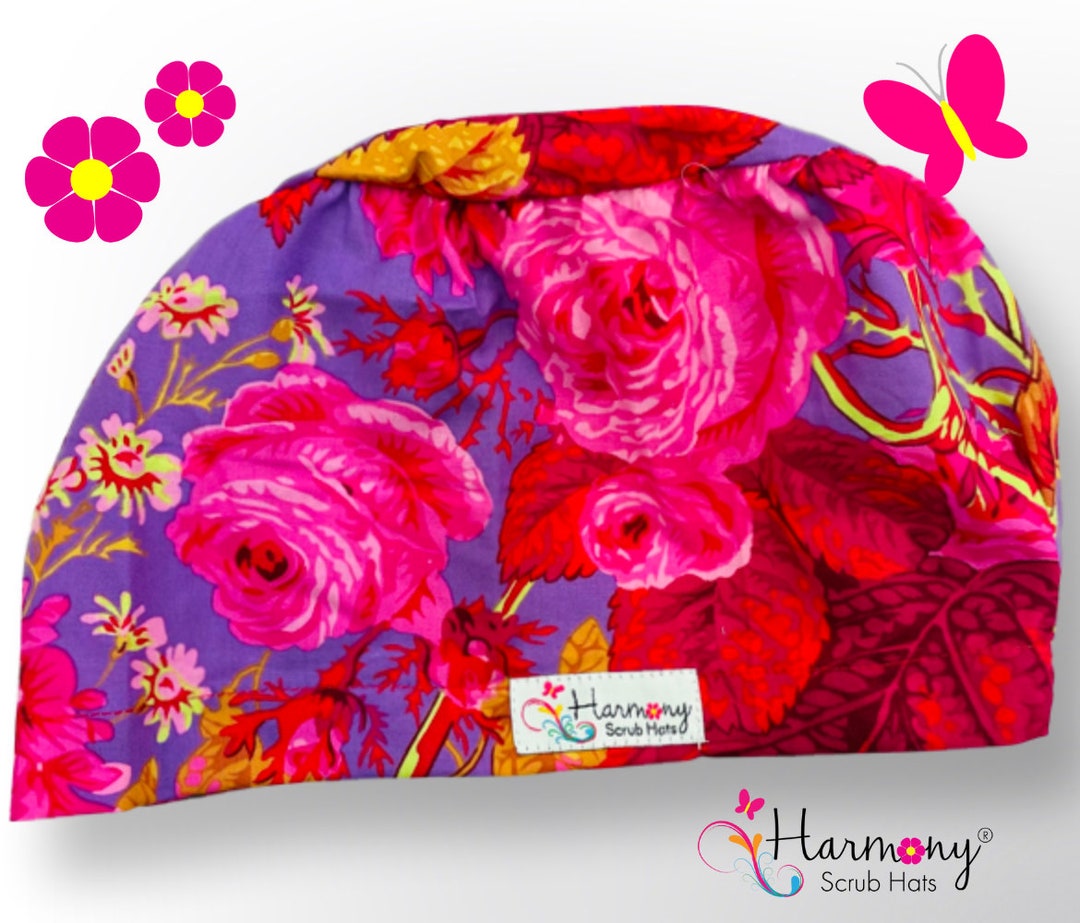 Cute Womens Scrub Cap Tropical Blooms EURO® by Harmony Scrub - Etsy