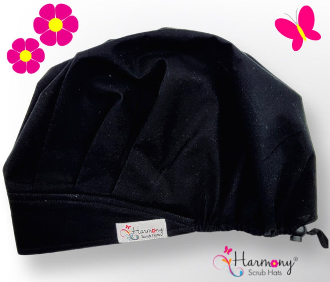 Cute Womens Scrub Cap Solid Black Bouffant® by Harmony Scrub Hats ...