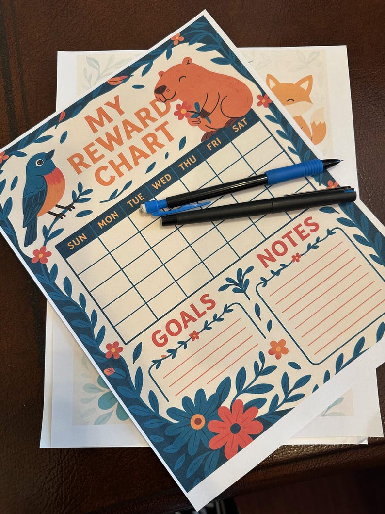 My Reward Chart Printable | Capybara, Fox, and Bird Nature-themed ...