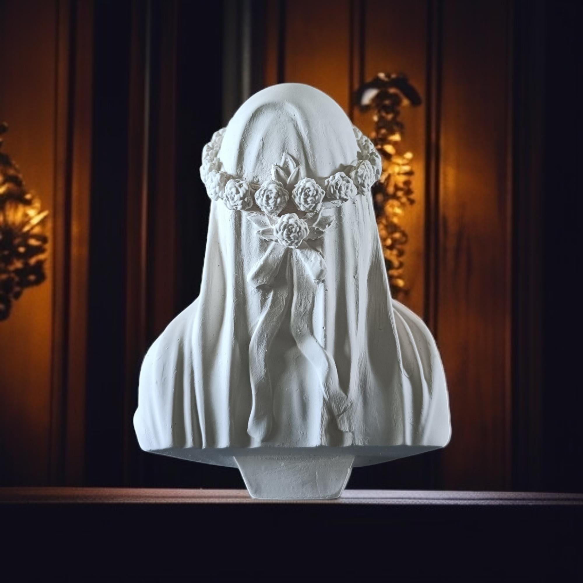 Veiled Virgin Mary Bust by Giovanni Strazza, White or Gold Statue for ...