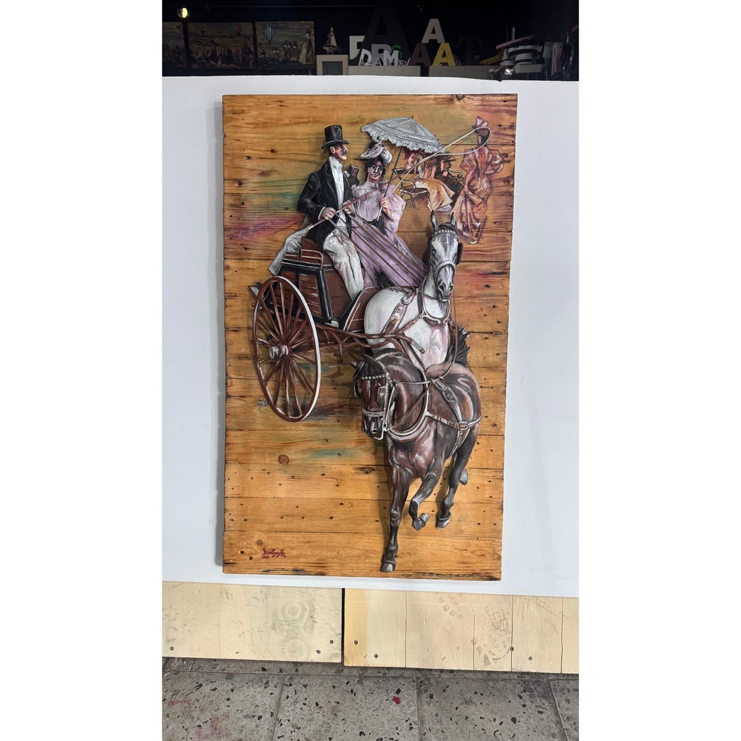 Victorian Horse Carriage 3D Wood Relief | Hand Carved Belle Epoque ...