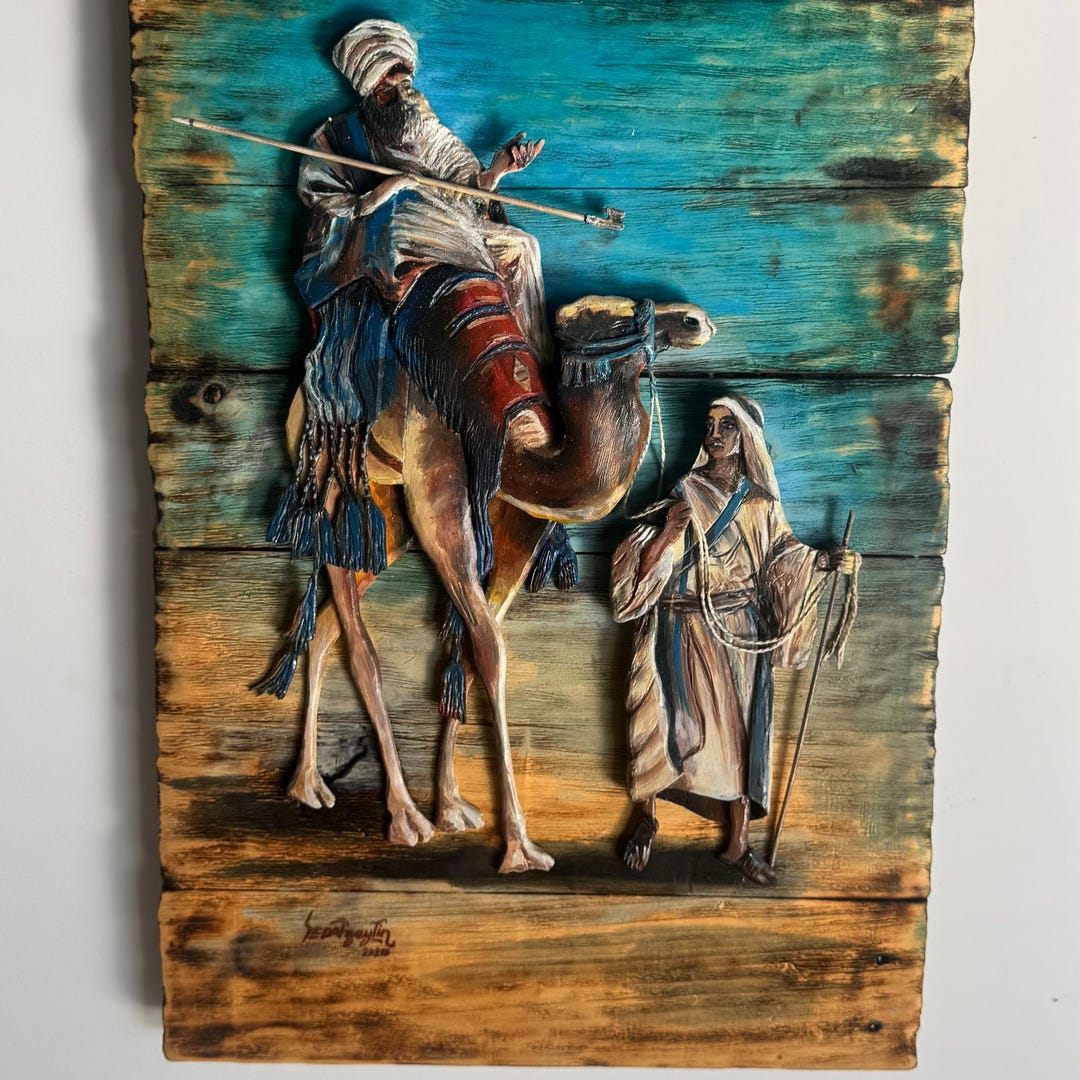 Saharan Bedouin Caravan 3D Relief Art | Large Camel Sculpture | Desert ...