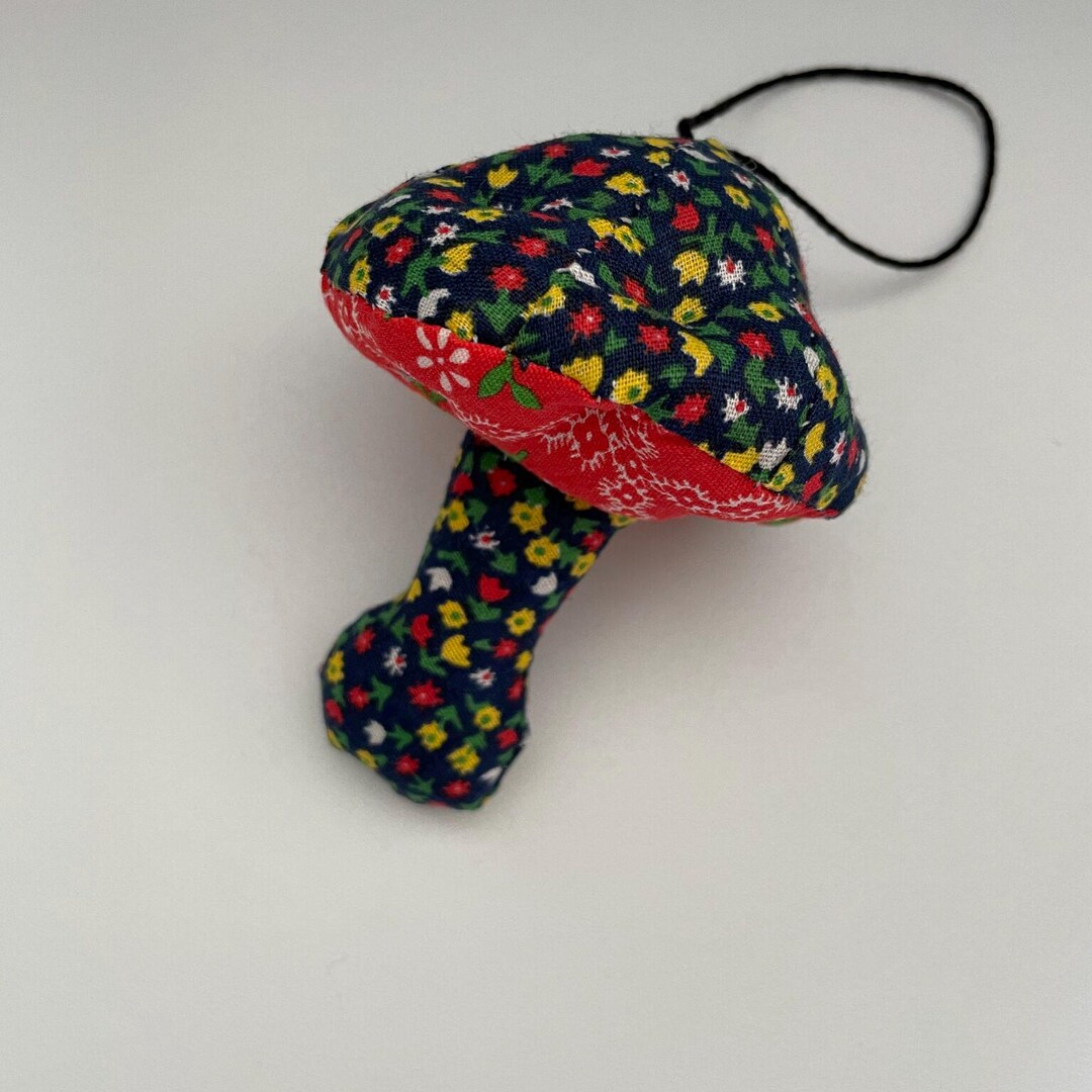 Mushroom Ornament Handmade Vintage Fabric Blue Cottage Ditsy Floral ...