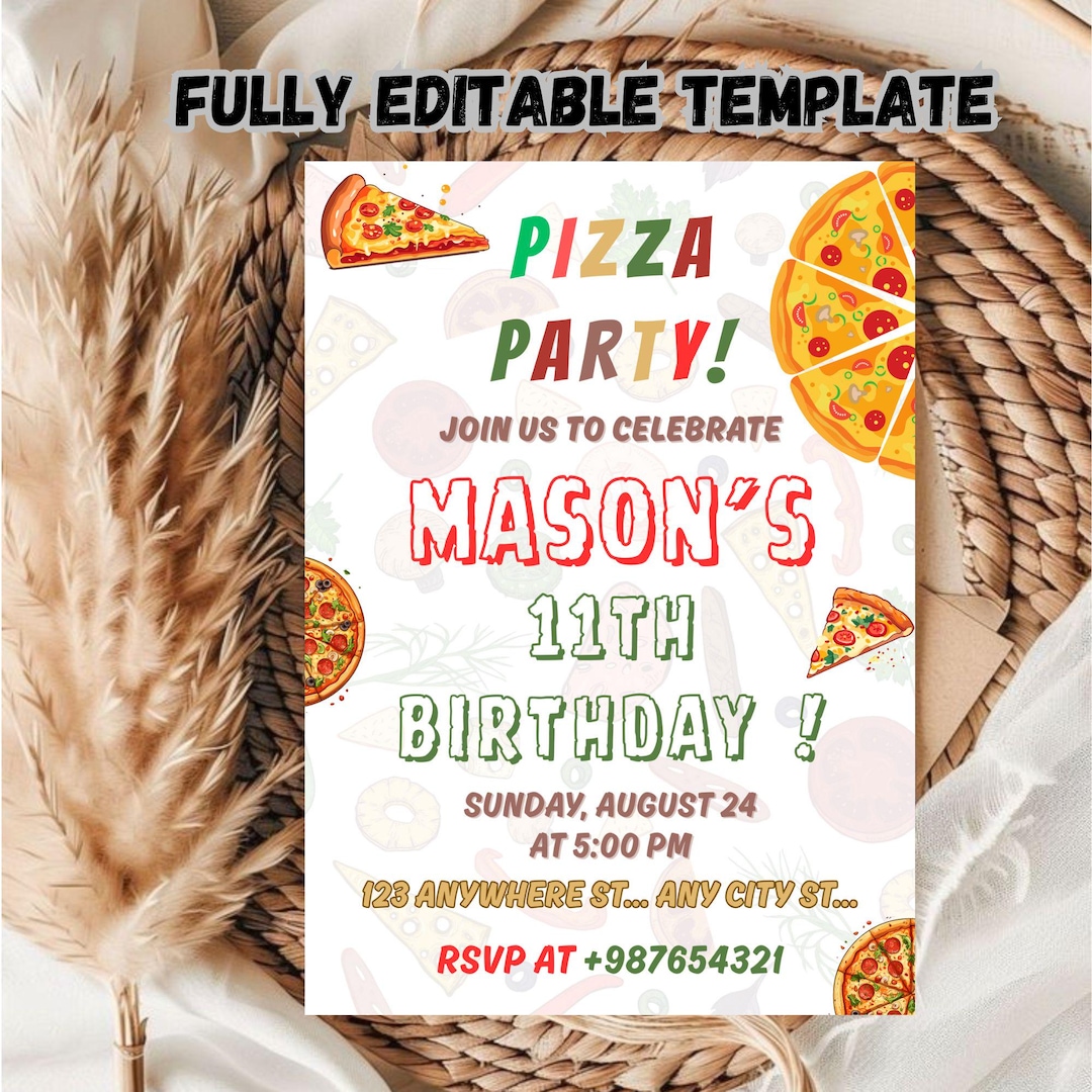 Editable Pizza Party Birthday Invitation Template / Pizza Party ...