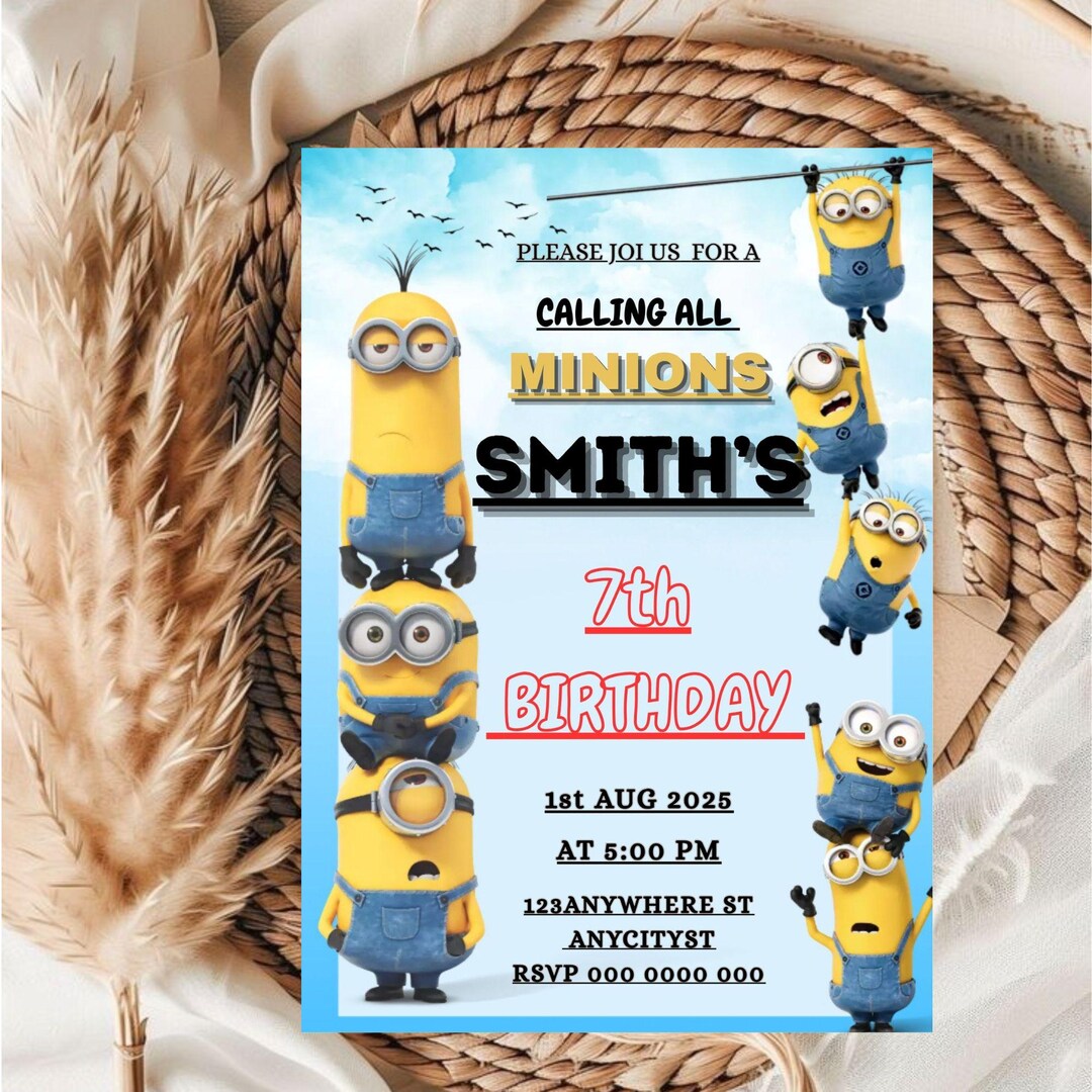 Editable Minions Birthday Invitation Template: Kids Party (digital ...