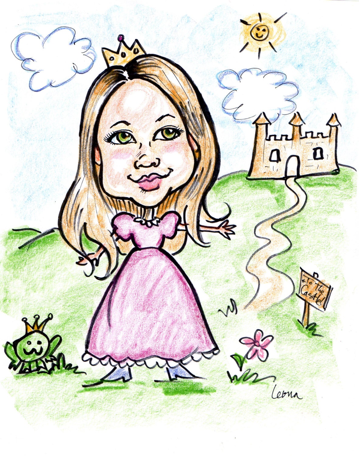 Custom Princess Caricature in Color - Etsy