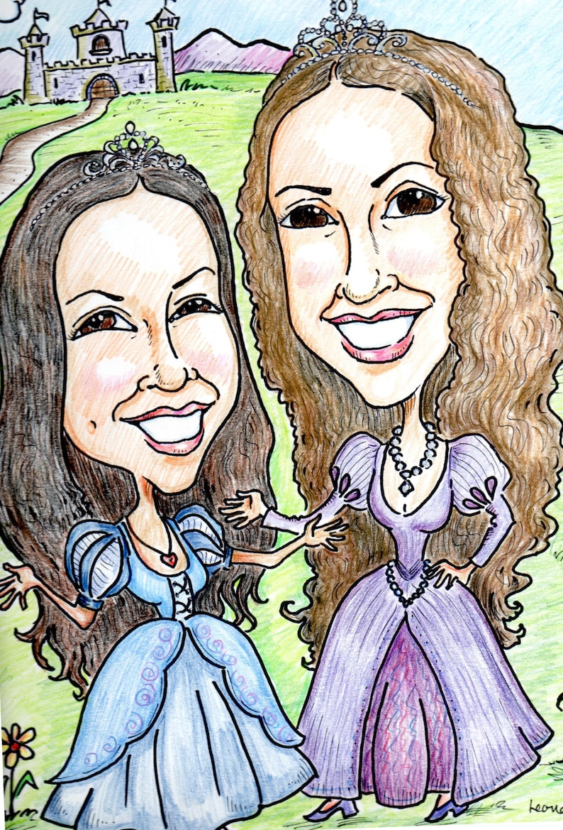 Double Princess Caricature/ Hand-drawn - Etsy