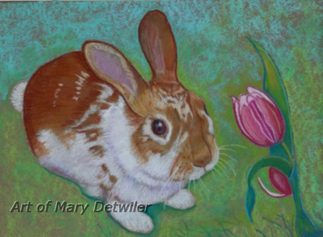 Rabbit Original Pastel Art Painting Bunny Rabbit Pansies Spring ...
