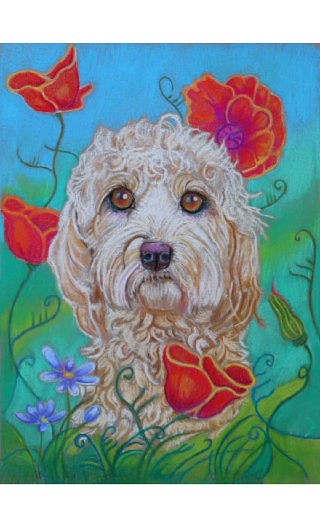 Poodle Cockapoo or Cavapoo Dog Painting Art Dog Poppies - Etsy