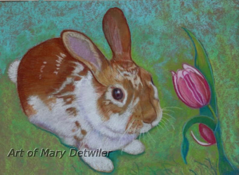 Rabbit Original Pastel Art Painting Bunny Rabbit Pansies Spring ...