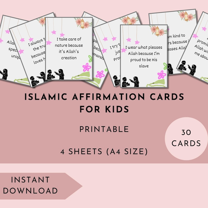 Islamic Affirmation Cards for Kids, Educational Cards, Printable ...