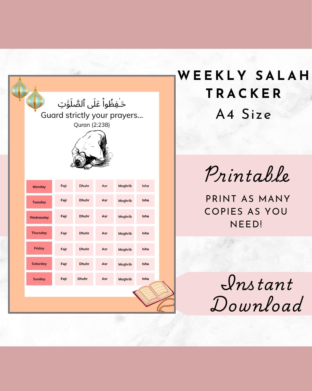 Weekly Salah Tracker for Kids/reverts/adults, Islamic Prayer Tracker ...