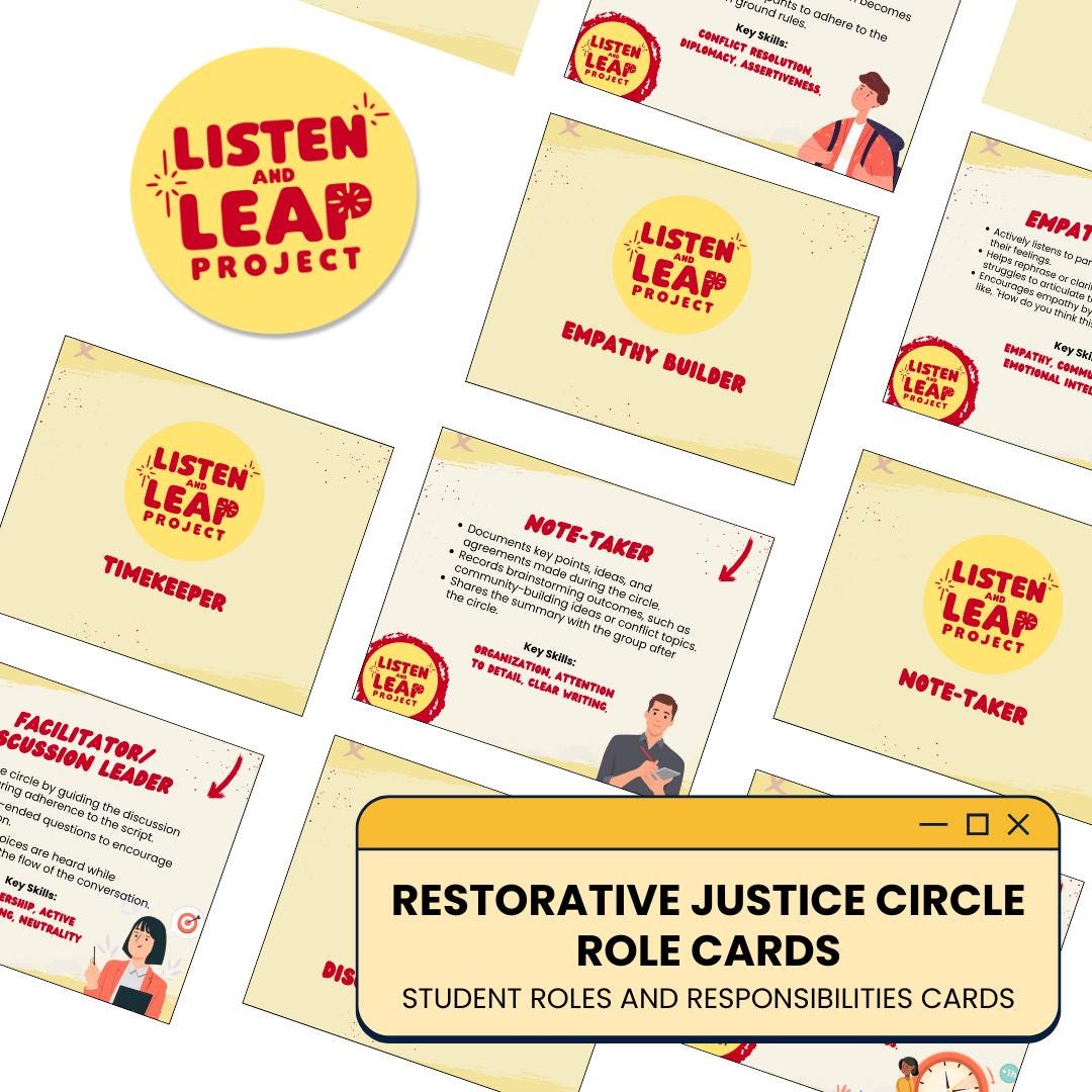 Restorative Justice Circle Role Cards: Student Leadership (printable ...