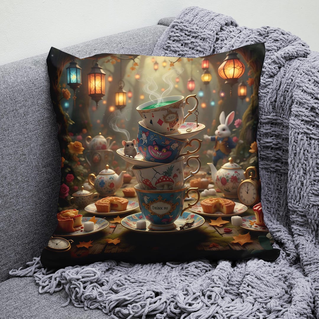 Alice in Wonderland Pillow, Mad Hatter Tea Party Cushion Cover ...