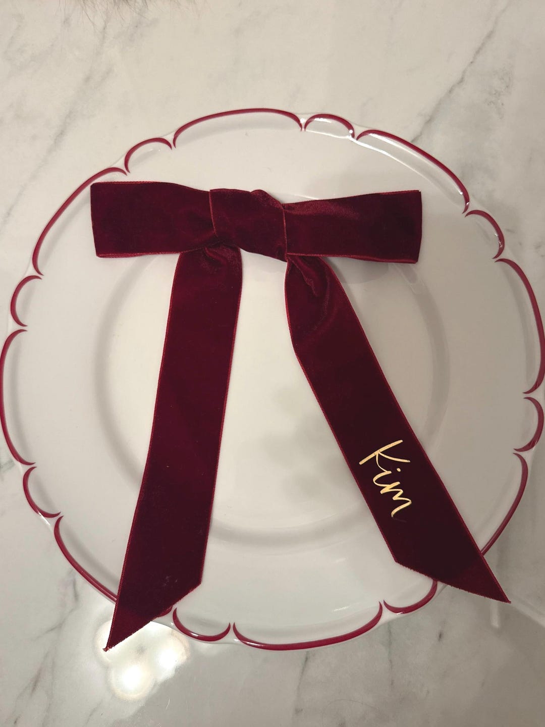 Personalized Velvet Bow Place Cards – Custom Name Ribbon for Christmas ...