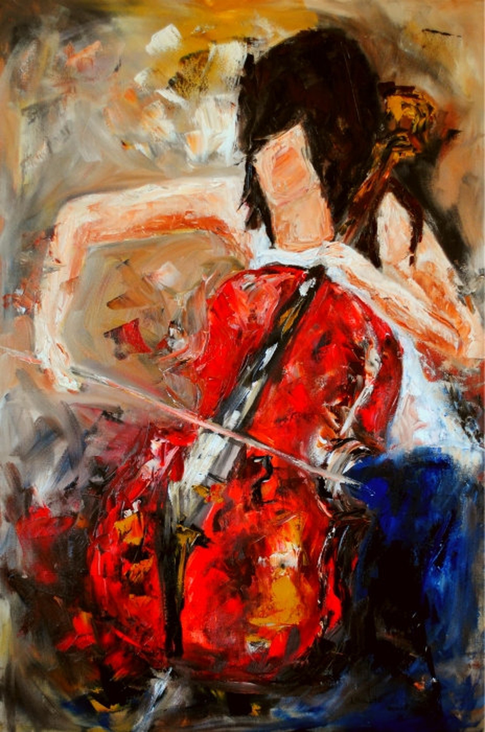 The Cellist-fine ART PRINT Abstract Impressionism Cello Musician Oil ...