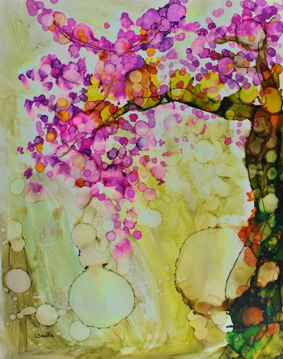 The Cherry Blossom Tree-11x14 Original Alcohol Ink Painting | Etsy