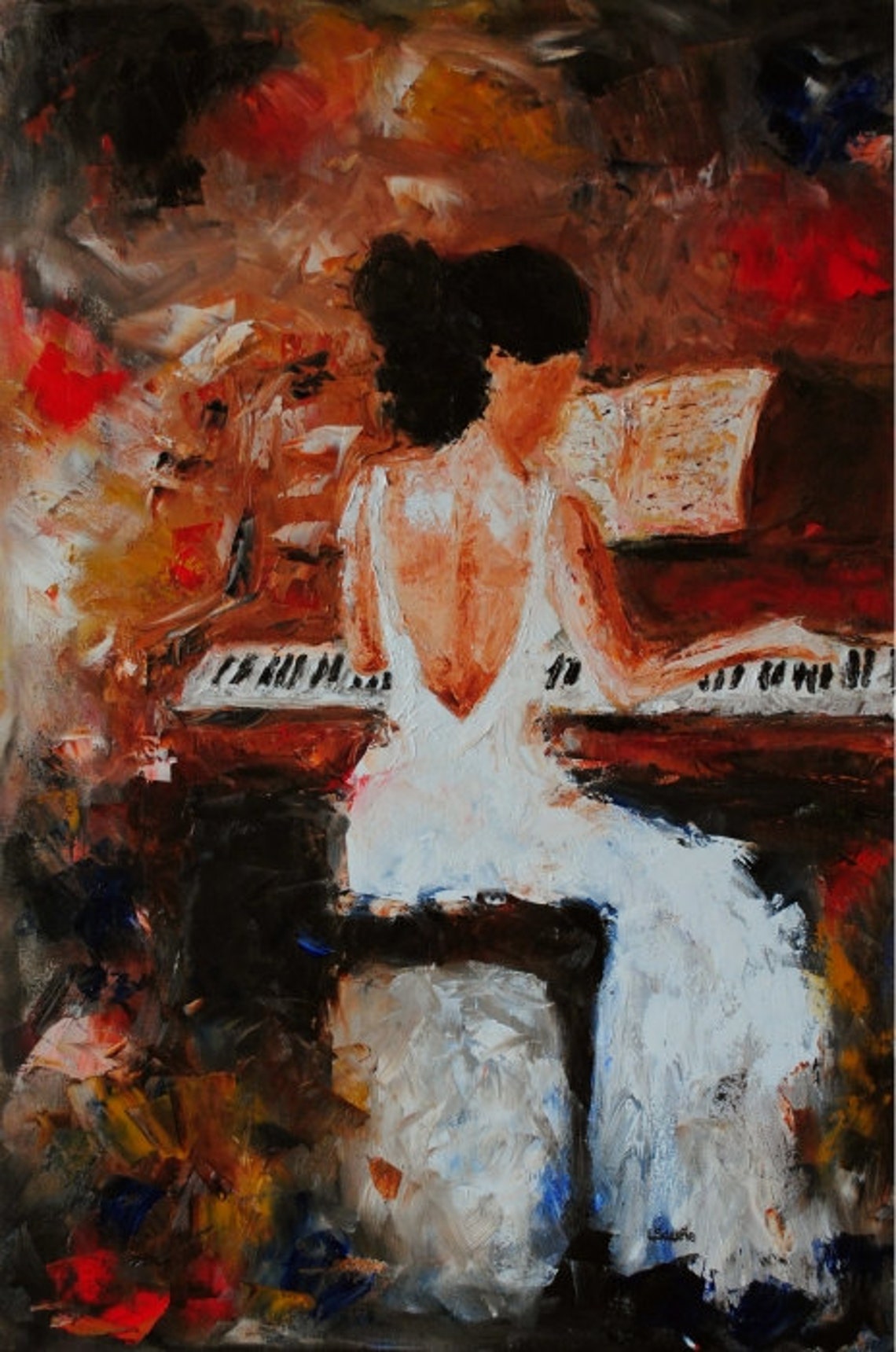 The Pianist-fine ART PRINT Abstract Impressionism Piano Musician Oil ...