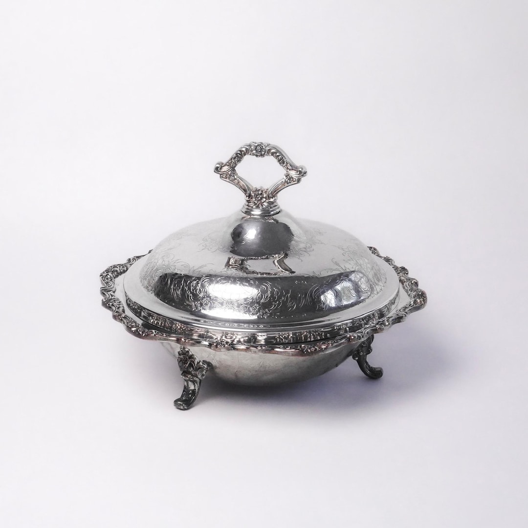 Vintage Silver-plated Serving Dish With Lid – Ornate Footed Tureen ...