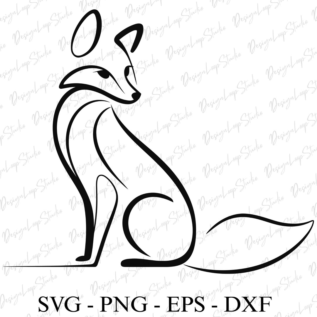 Fox Simple Line Art Svg | Png Dxf Eps | Vector Graphic Cut File Laser ...