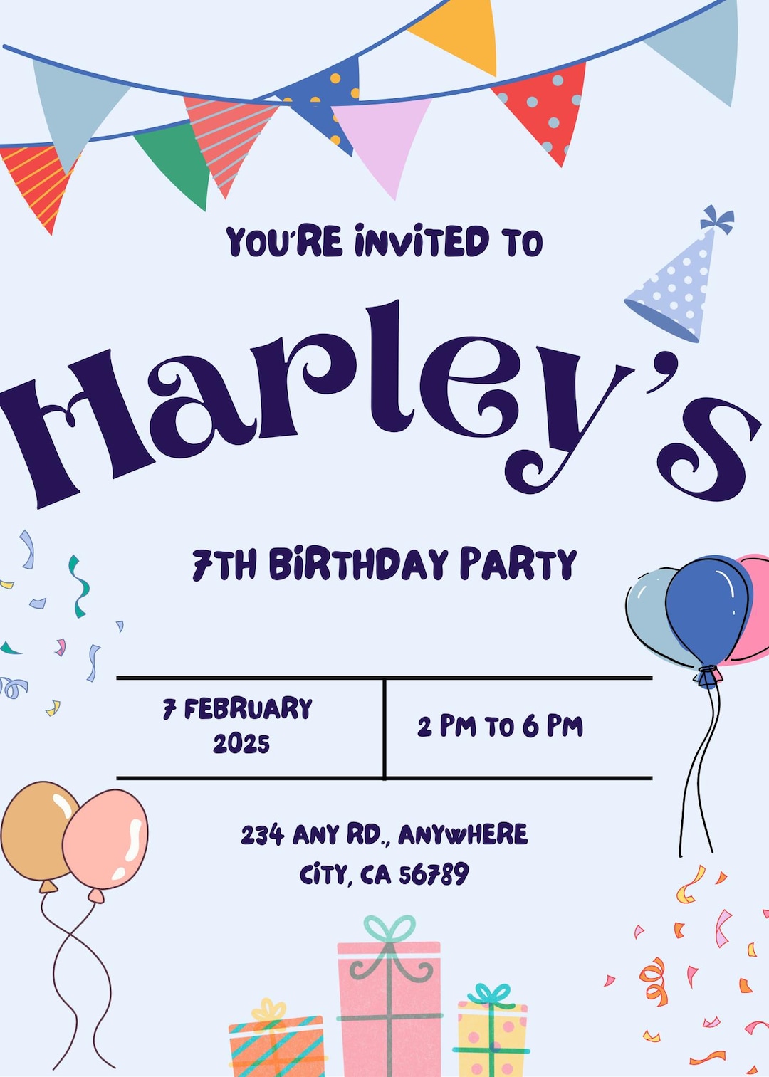Blue Birthday Invitation - Blank Template - Etsy