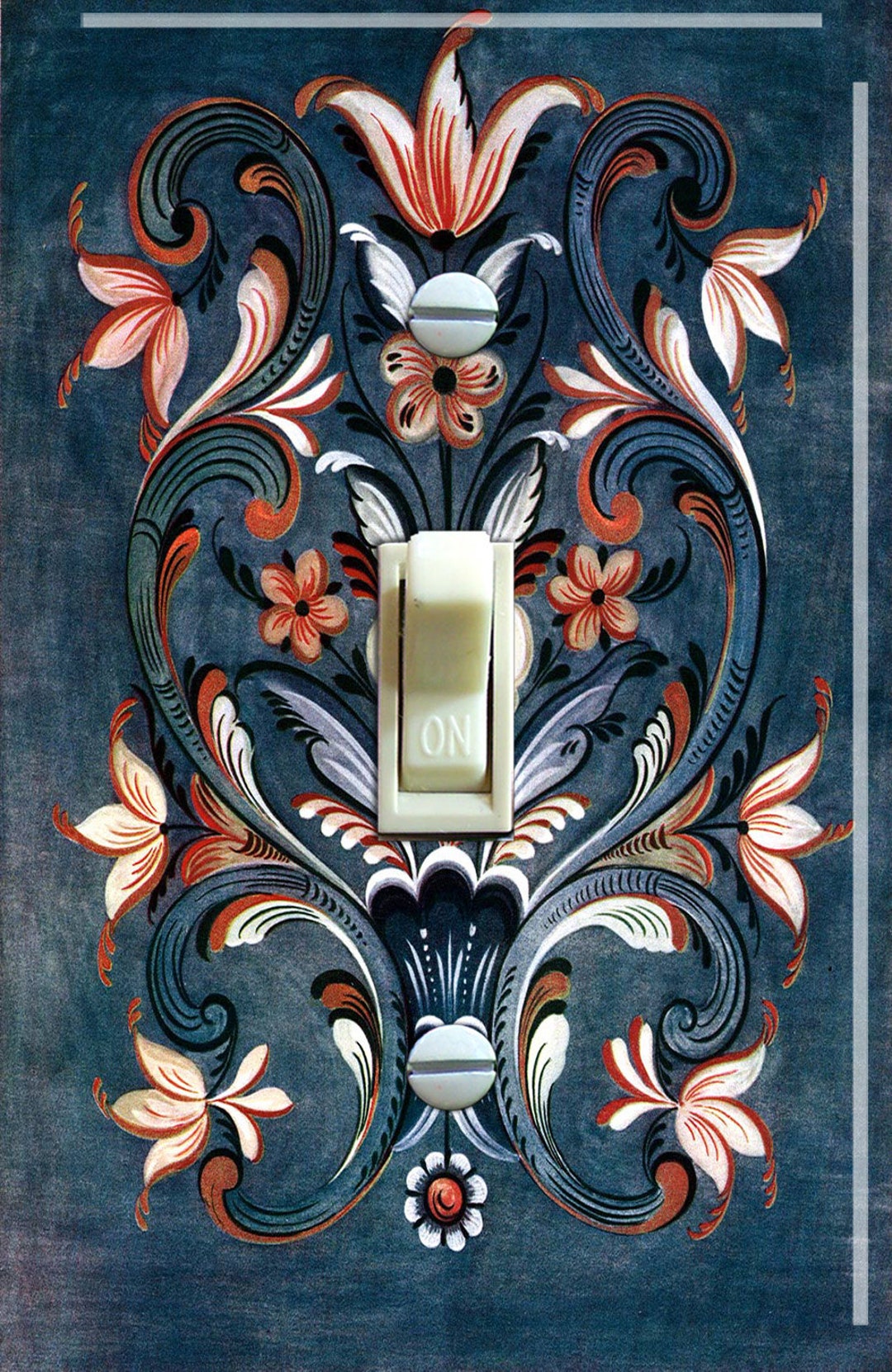 Navy Blue Rosemaling Switch Plate Cover, Light Switch, Wall Plate ...