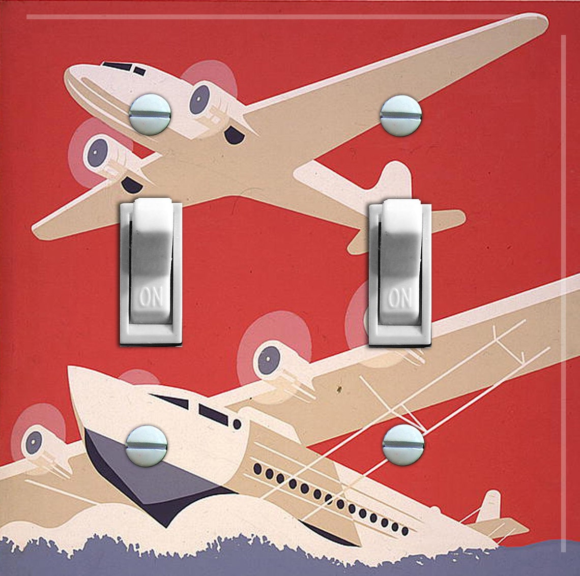 SEA PLANES Vintage Poster, Switch Plate Cover, Wall Plate, Double, Home ...