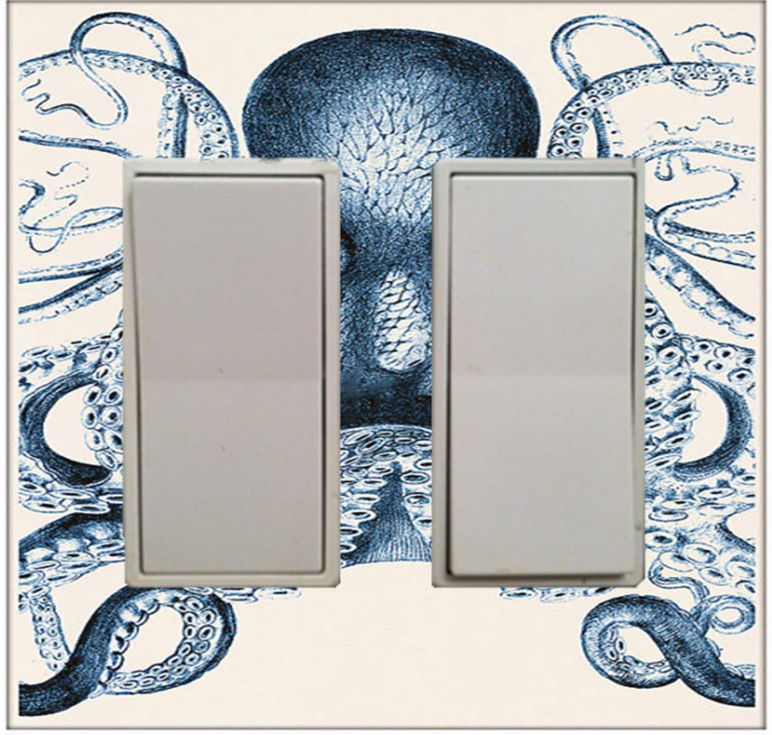 Vintage Blue Octopus Illustration, Switch Plate Cover, Wall Plate, Home ...
