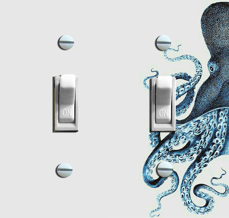Vintage Blue Octopus Illustration Switch Plate Cover Wall | Etsy