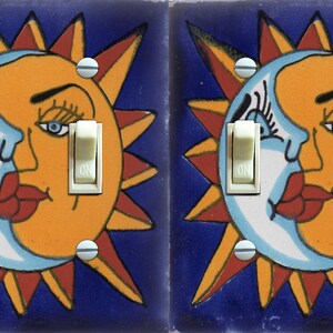 TALAVERA TILE (faux) Sun and Moon Switch Plate, Single, Double, Outlet ...