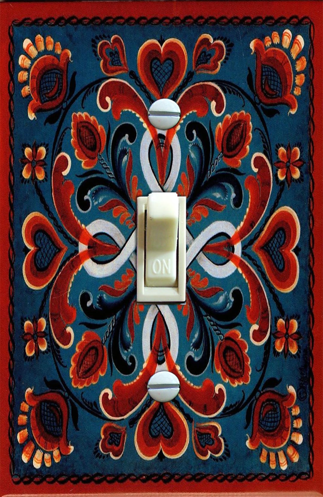 Navy Blue & Red Rosemaling Switch Plate Cover, Light Switch, Wall Plate ...