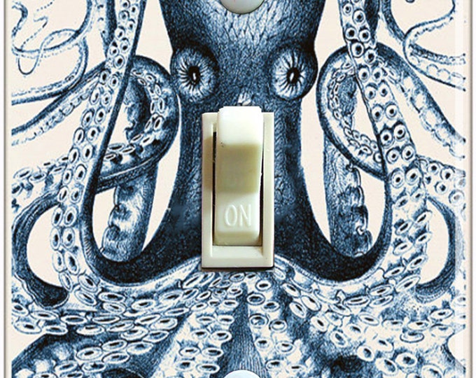 Vintage Blue Octopus Illustration, Switch Plate Cover, Wall Plate, Home ...