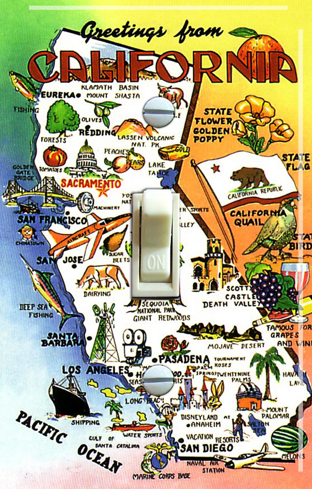 CALIFORNIA Map Vintage Travel Postcard, Switch Plate Cover, Wall Plate ...