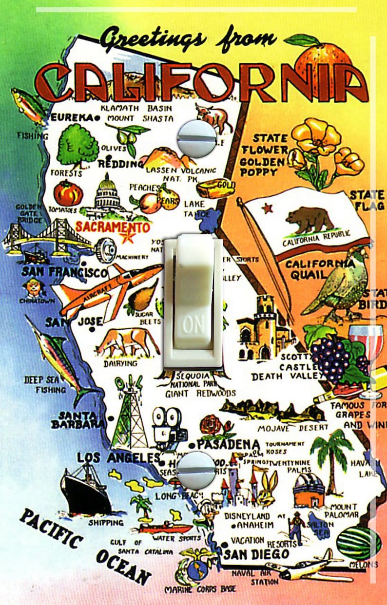 CALIFORNIA Map Vintage Travel Postcard Switch Plate Cover | Etsy